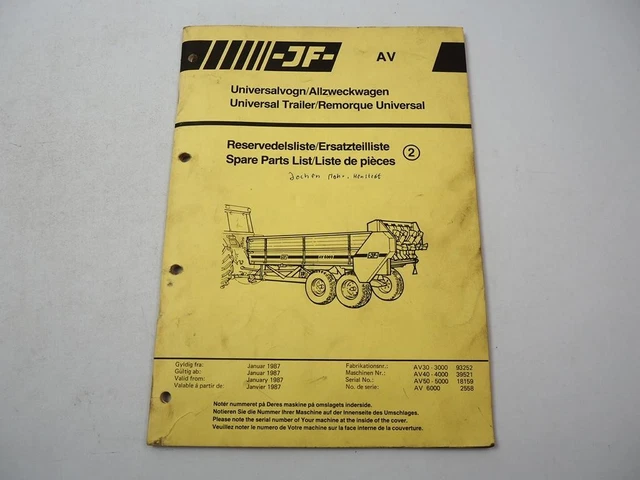 JF AV 30 40 50 6000 Allzweckwagen Ersatzteilliste Spare Parts List 1987 ...