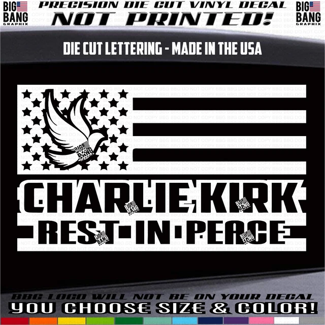 RIP CHARLIE KIRK Vinyl USA FLAG Cross Decal Sticker American Hero TPUSA ...