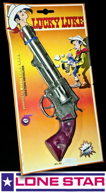 LUCKY LUKE ☆ WICKE LONE STAR 100 SHUSS PISTOLE TOY CAP GUN 90s METAL ...