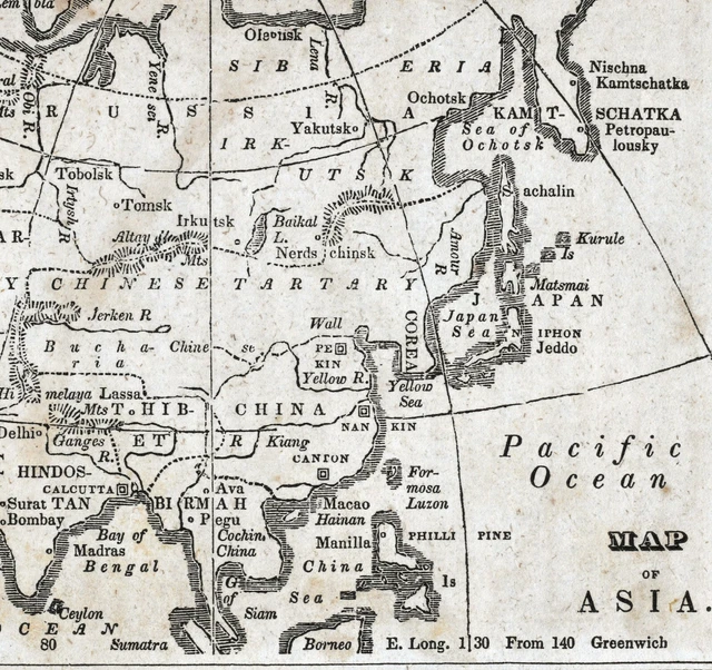 1830 NATHAN HALE Map Asia Japan Korea Taiwan Arabia India Siberia ...