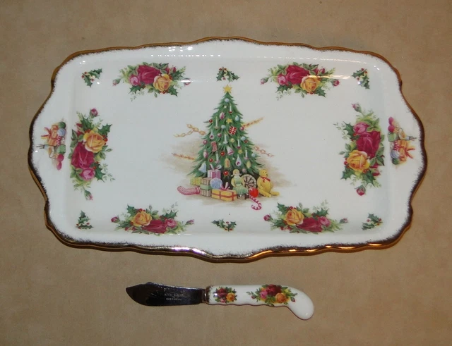 ROYAL ALBERT OLD Country Roses Christmas Magic 1990 Sandwich Tray ...