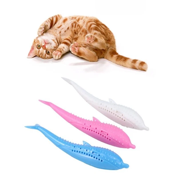 TOY FISH CATNIP Teeth Cleaning Self Entertainment Silicone Fish Chew ...