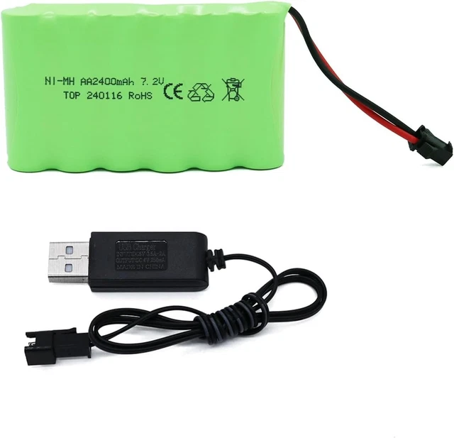 POWERFUL 7.2V 2400MAH NiMH RC Battery Pack with USB Charger SM-2P Plug ...