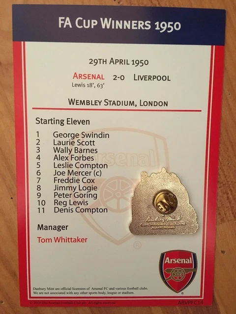 DANBURY ARSENAL FC Vittoria Spilla 1950 Fa Coppa Vincitori Contro ...