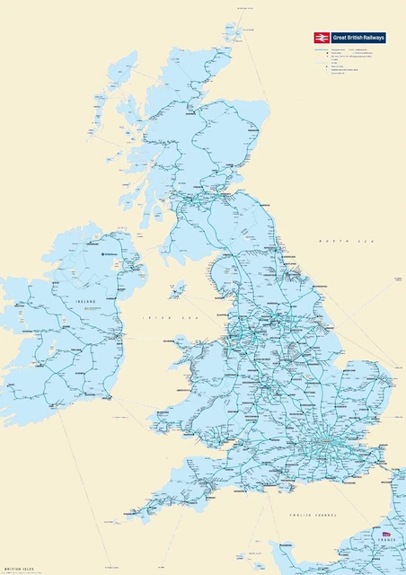 BRITISH ISLES TRAIN MAP (RAIL PASSENGER NETWORK) 2023 Size A0 ...