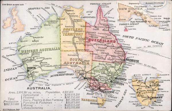 POLITICAL MAP OF Australia Postcard Vintage Post Card £14.83 - PicClick UK