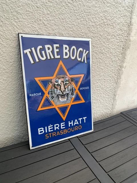 PLAQUE EMAILLEE ANCIENNE biere Tigre Bock Alsace Bière HATT Strasbourg Rare EUR 2.499,00 ...