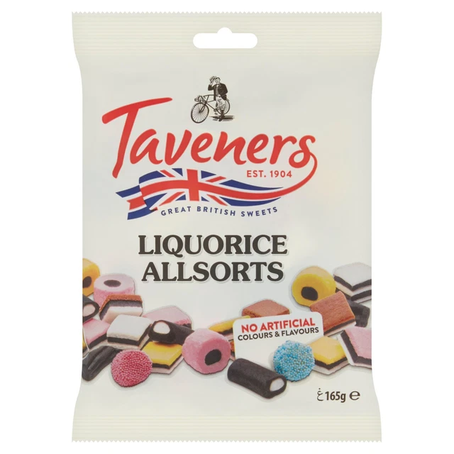 TAVENERS LIQUORICE ALLSORTS 165g (6 PACKS x 165g) Great British Sweets ...