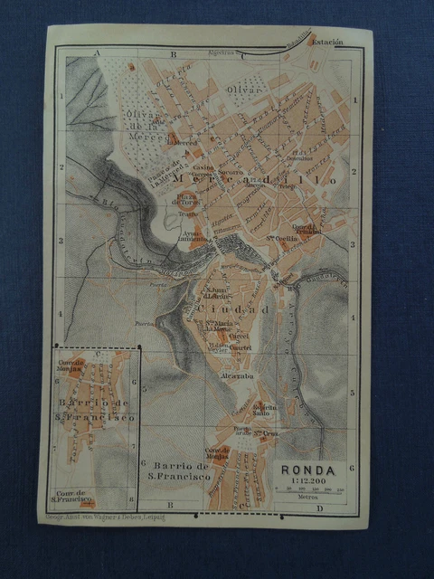PLAN ANCIEN VILLE De Ronda Espagne Mapa Map 1908 EUR 12,00 - PicClick IT
