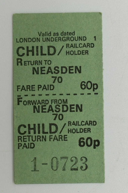 LONDON UNDERGROUND RAILWAY Ticket 0723 Neasden Child £1.70 - PicClick UK
