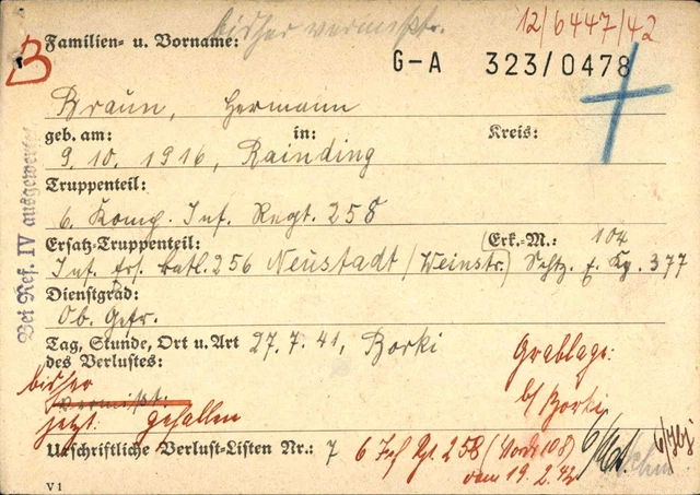 STERBEBILD WK2 RAINDING Obergefreiter 6 Komp Inf Regt 258 27. Jul 1941 ...