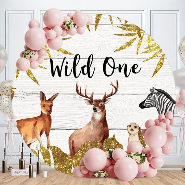 CIRCLE ANIMALS AND Gold Glitter Round Birthday Backdrop $35.97 ...