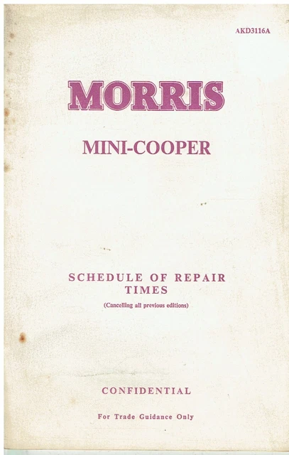 MORRIS MINI COOPER Mk1 ORIGINAL 1962 FACTORY SCHEDULE OF REPAIR CHARGES ...