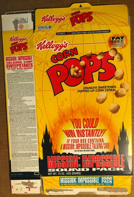 KELLOGG'S CORN POPS Mission Impossible Sound Pack Cereal Box FLAT EMPTY ...