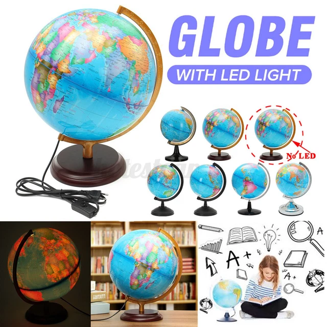 ROTATING ROLLING STAND Vintage World Globe Earth Map Geography LED ...