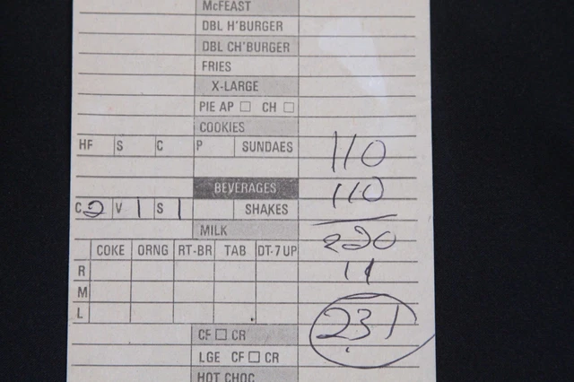 MCDONALDS 1977 MEAL Order Taking Form Sheet Menu Receipt Slip Cash ...