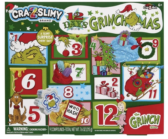GRINCH 12 DAYS Advent Calendar Slime Toys W/ Glitter Charms Fun Holiday ...