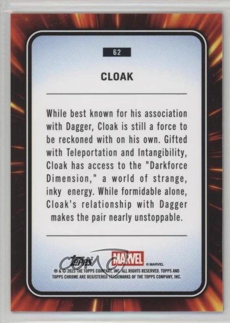 2025 TOPPS CHROME Marvel Spider Web Refractor 188/399 Cloak #62 0m4f £ ...