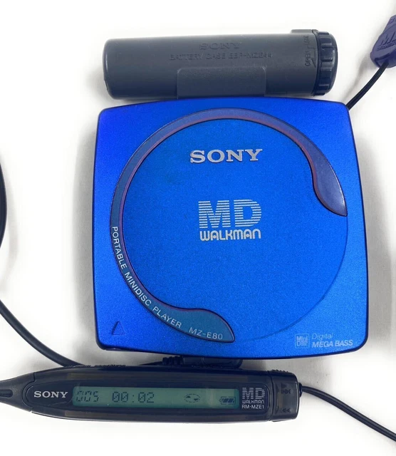 SONY MZ-E80 MD Walkman Portable Minidisc Player Blue w/Remote Tested ...