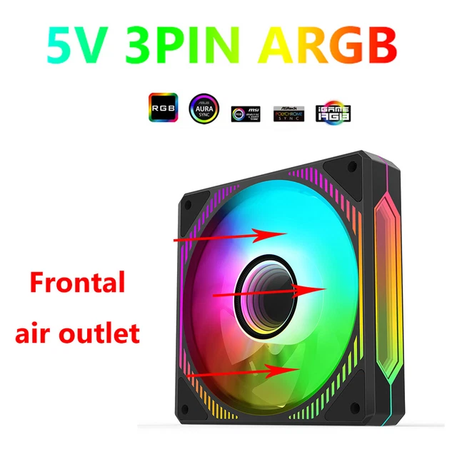 PC RADIATOR 5V 3PIN ARGB 12V 4PIN PWM 120mm Luminous Case Fan (Reverse ...