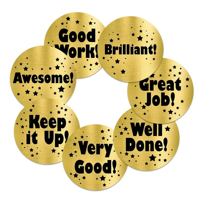 METALLIC GOLD WELL Done Reward Kids Teacher Home School Stickers Award ...