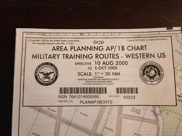 VINTAGE 2000 (4) DOD Military Flight Training Maps East West Central ...