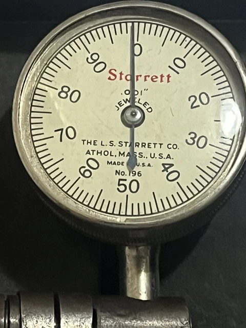 VINTAGE STARRETT 196B Back Plunger Dial Test Indicator Jeweled .001 ...
