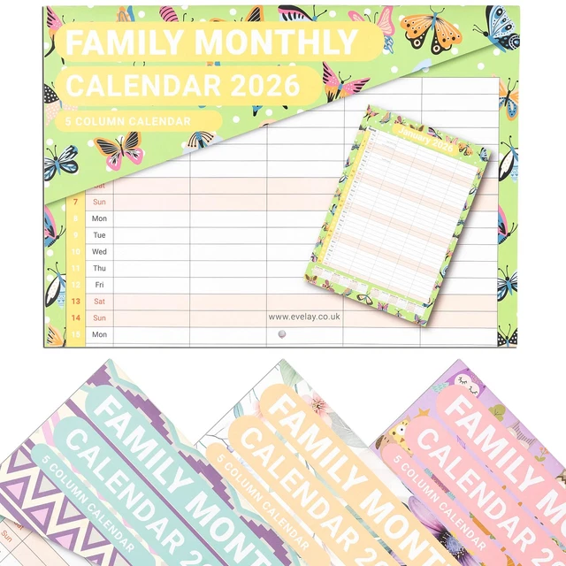 EVELAY 2026 FAMILY Calendar Month to View 5 30.5 x 28.5 x 0.5 cm ...