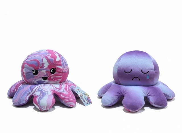 COLOUR REVERSIBLE OCTOPUS Plush Happy and Sad Octopus Stuffed Toy 30cm ...