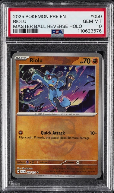 2025 POKEMON PRE En-Prismatic Evolutions Master Ball Reverse Holo Riolu ...