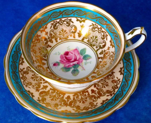 PARAGON STUNNING ROSE Blue Rich Gold Fine Bone China Cup & Saucer ...
