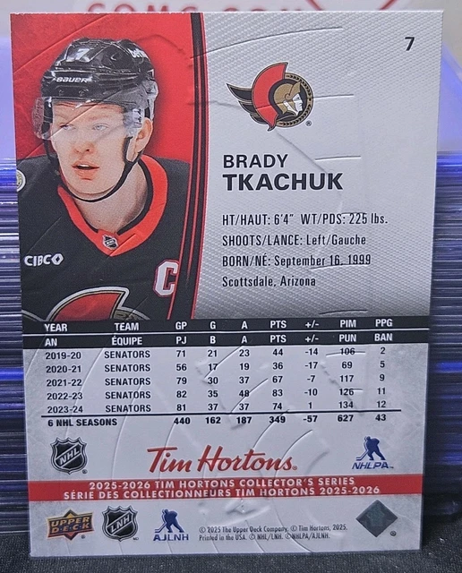 25-26 TIM HORTON'S Brady Tkachuk 🚨🚨🚨 Ottawa Senators $2.99 - PicClick CA