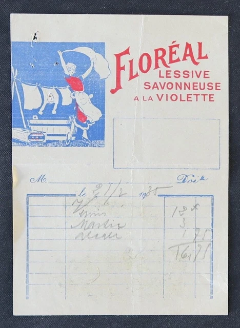 FACTURE 1936 LESSIVE FLOREAL Savonneuse à la violette billhead 112 EUR ...