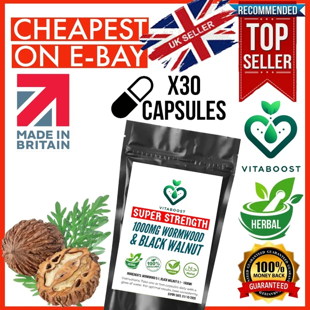 WORMWOOD CAPSULE BLACK Walnut Complex 1000mg Parasite Cleanse Extract ...