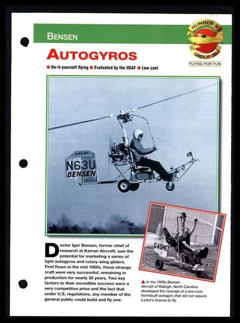 &AUTOGYROS BENSEN& FICHE technique Aircraft of World voler pour le ...
