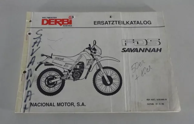 TEILEKATALOG / ERSATZTEILLISTE Derbi FDS Savannah Stand 03/1992 EUR 59,90 - PicClick DE