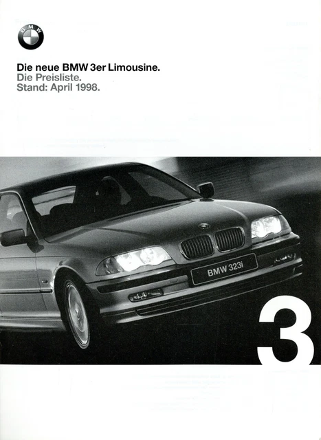 BMW 3ER LIMOUSINE Preisliste 1998 4 98 Price List Prislista Prijslijst bmw-3er-limousine-preisliste-1998-4-98-price-list-prislista-prijslijst