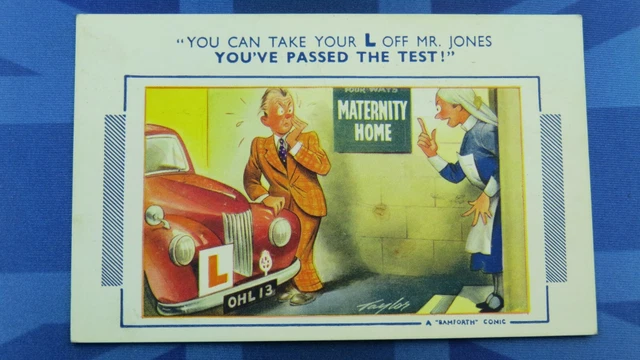 BAMFORTH COMIC POSTCARD 1952 Maternity Hospital Ford Prefect Learner ...