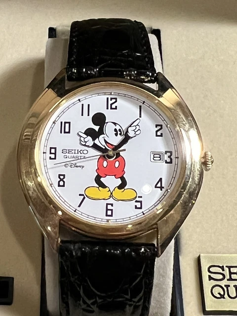 RARE VINTAGE SEIKO Mickey Mouse Disney Date Watch, Arms Pointing Under ...