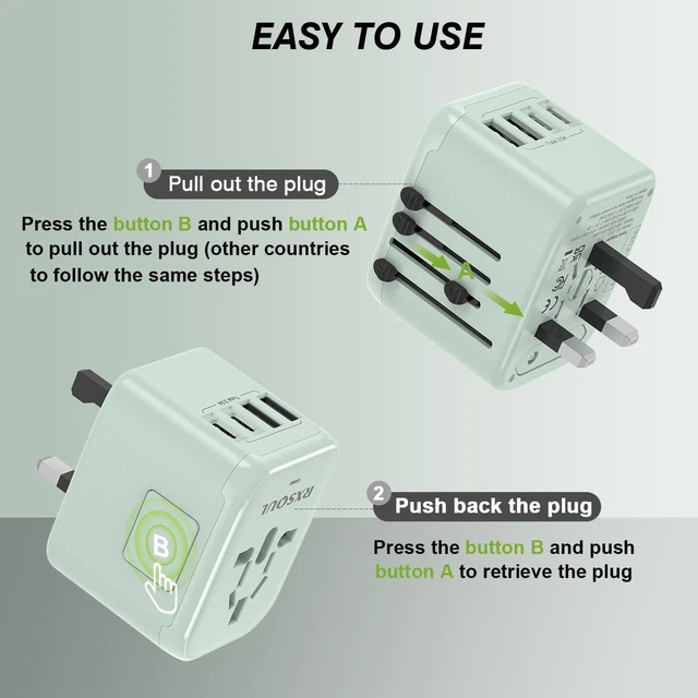 UNIVERSAL INTERNATIONAL POWER Travel Plug Adapter, 5 in 1 European ...