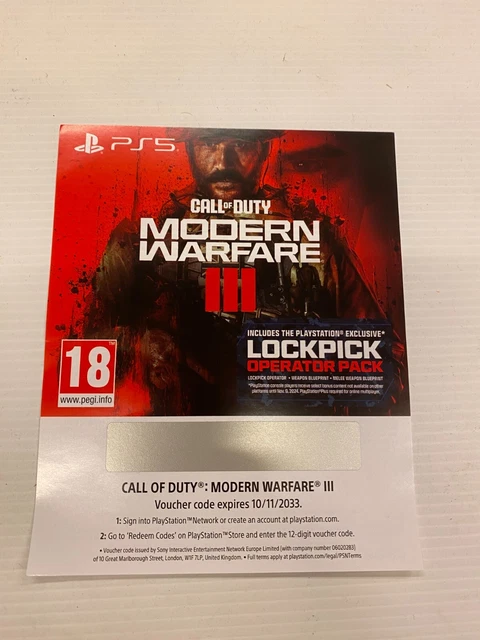 CALL OF DUTY modern warfare iii cod mw3 ps5 codice inc.lockpick ...