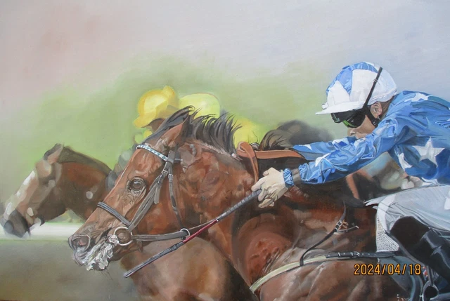 ORIGINAL OIL painting signed dated, Equine, Horse Racing by Esther I ...