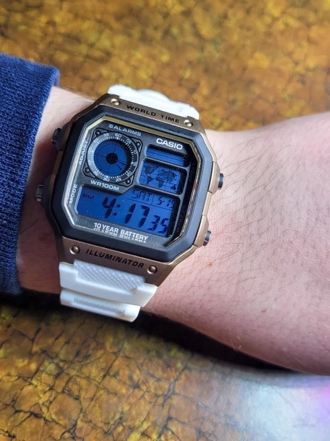 CASIO WORLD TIME AE-1200WH Custom Blue Color Screen Mod Watch $95.00 ...