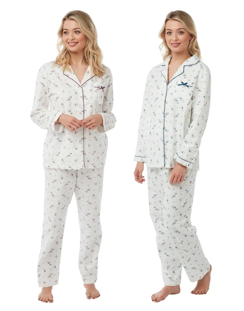 LADIES WINCEY FLANNELETTE Pyjamas Soft Warm Cotton PJ Set Nightwear ...