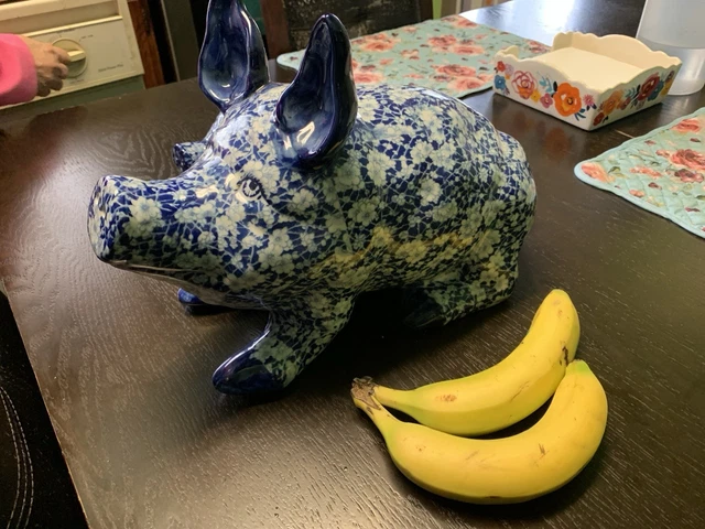 LARGE & BABY victoria ware ironstone pig blue/ white makers mark 5+ lbs ...