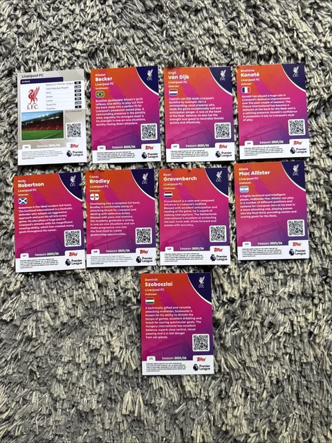 TOPPS 2025/26 PREMIER League Liverpool Full Team Set - 18 Cards No ...