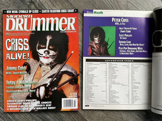 KISS MAGAZINE MODERN Drummer PETER CRISS 1999 2pc Lot Vintage Kiss ...