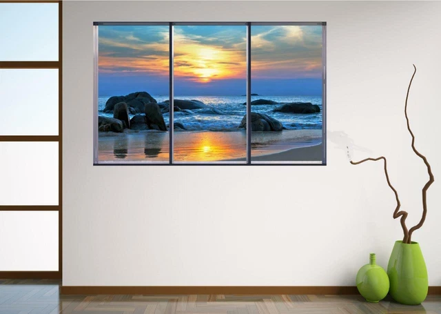 BEACH ROCKS SUNRISE Landscape Window View Wall Art Sticker Decal ...