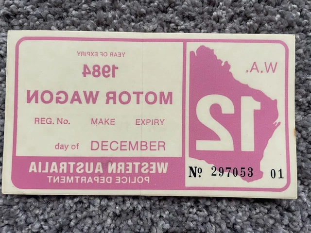 ORIGINAL & VINTAGE ~ WA Rego Label ~ Unused ~ December 1984 ~ Motor ...