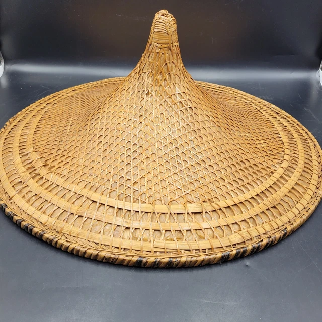 ASIAN CONICAL HAT bamboo straw VINTAGE Chinese Japan COOLIE RICE PADDY ...